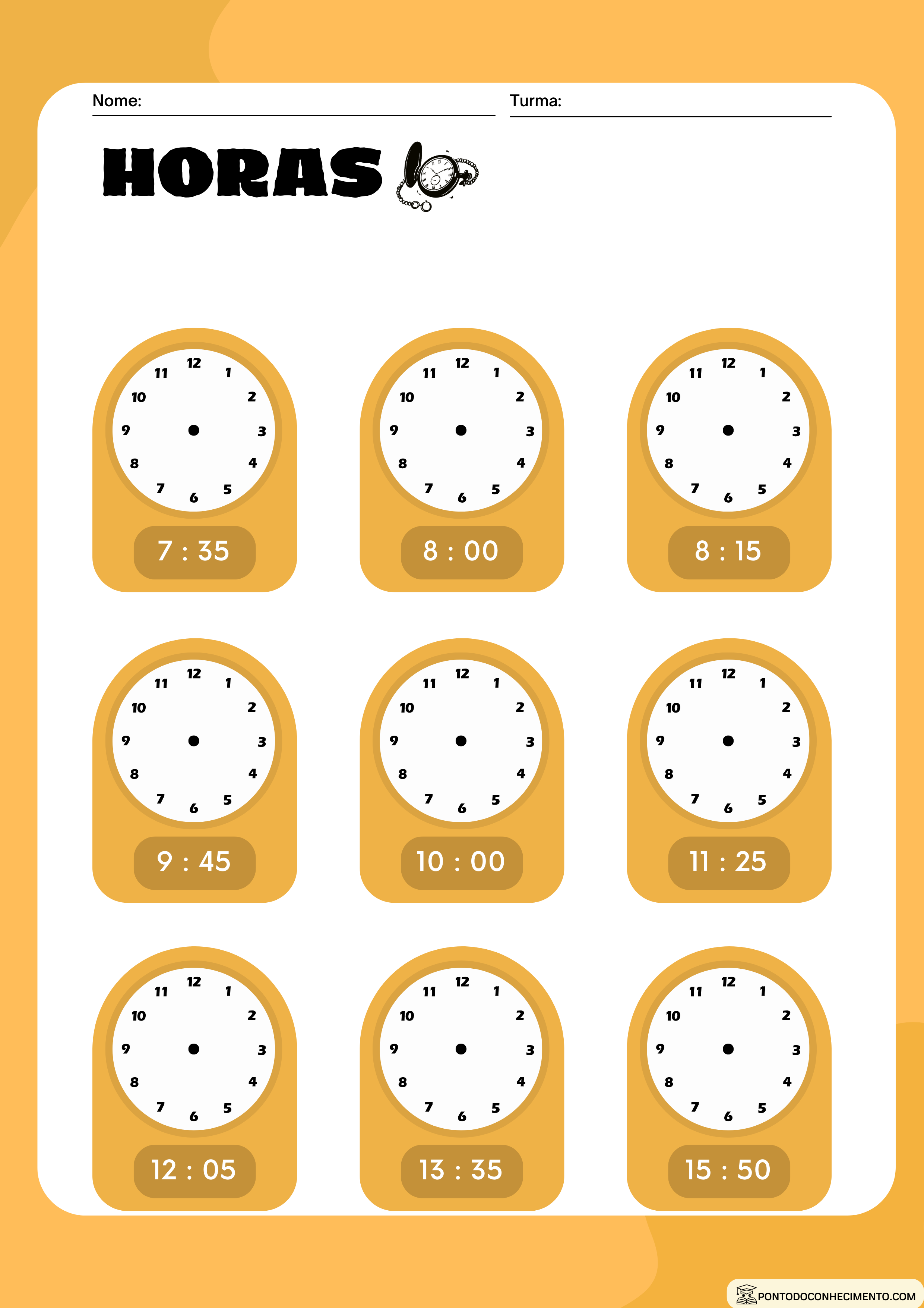 Atividades De Matem tica Sobre Horas Ponto Do Conhecimento