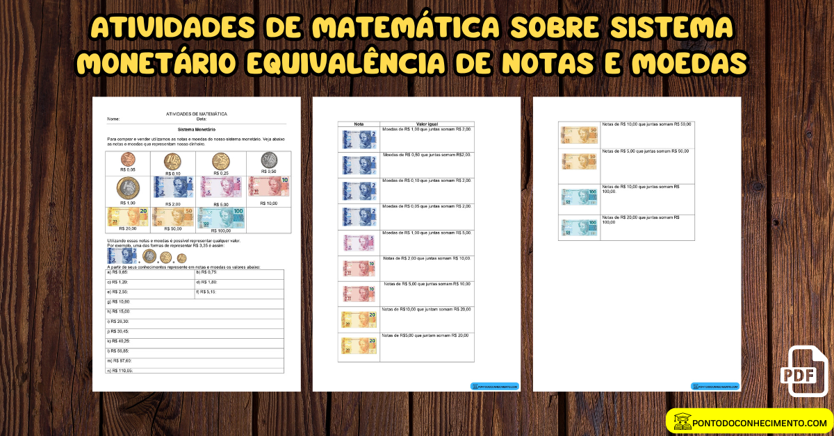 Atividades de matemática sobre sistema monetário equivalência de notas e moedas - Ponto do ...