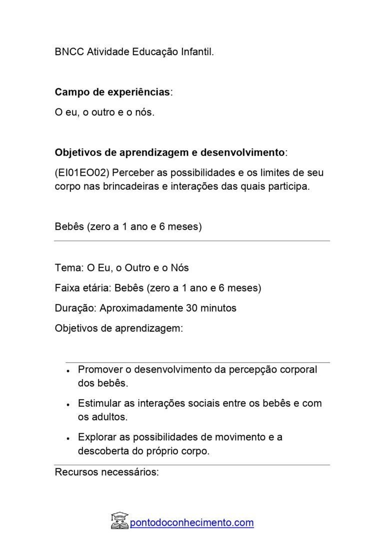 Atividades BNCC EI01EO02: Perceber as possibilidades e os limites de ...
