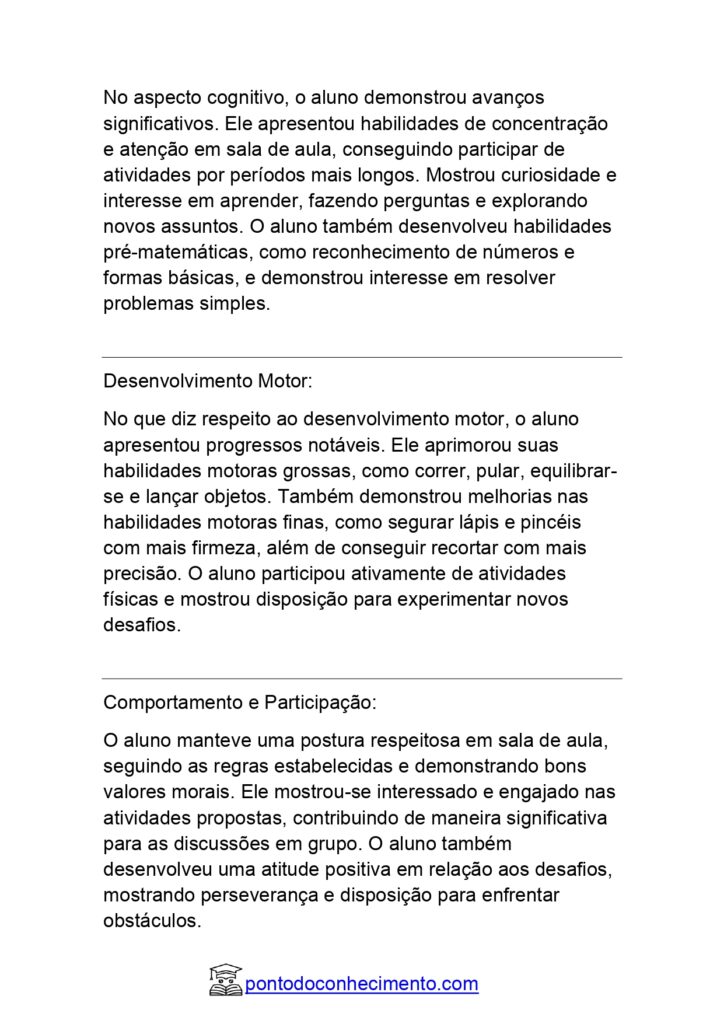 Relatório Individual do Aluno Educação Infantil: Relatório modelo ...