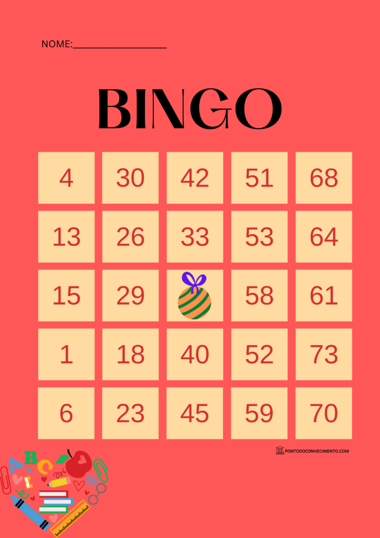 Modelos de Cartelas de bingo escolar para imprimir - Ponto do Conhecimento