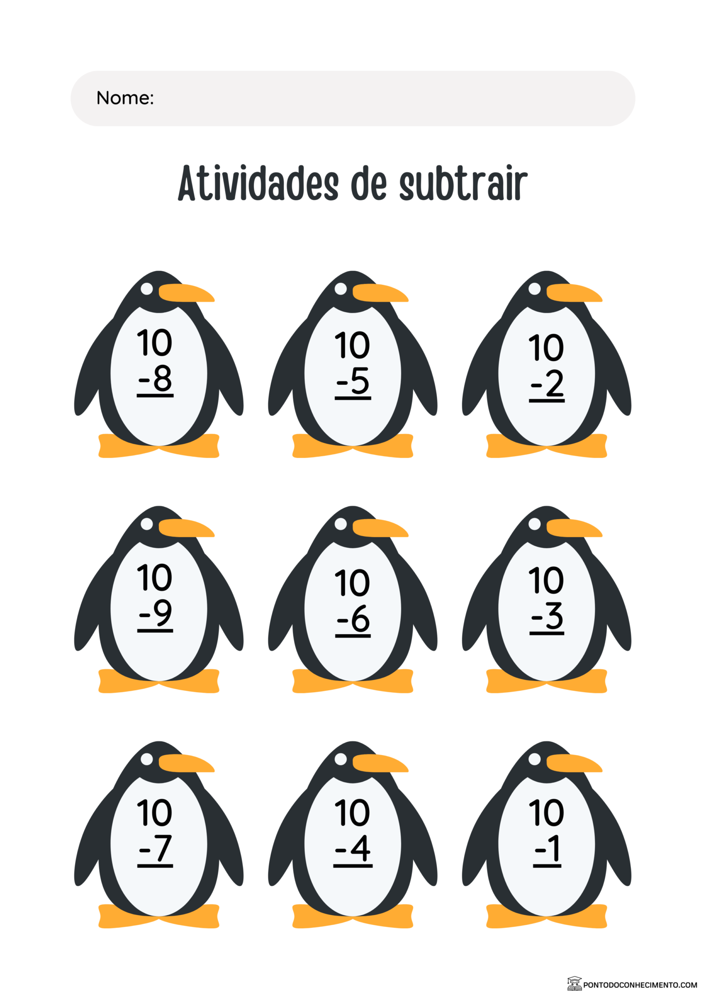Atividades de subtrair 2º ano - Ponto do Conhecimento