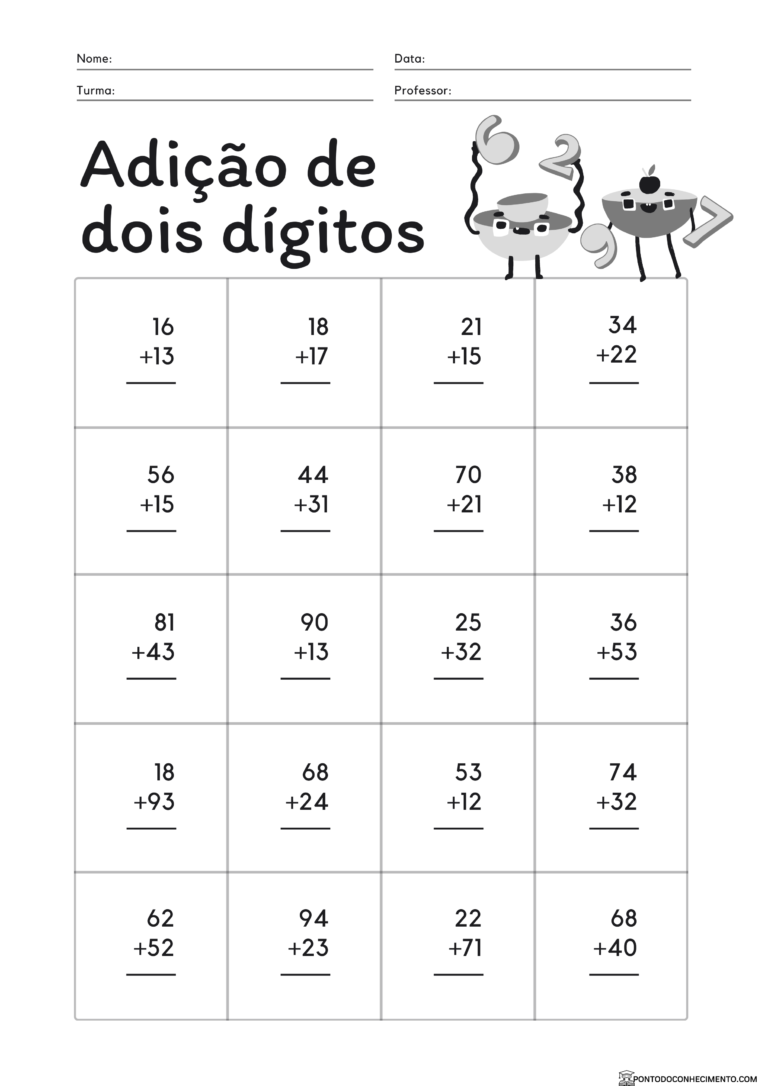 Atividade de adição de dois dígitos - Ponto do Conhecimento
