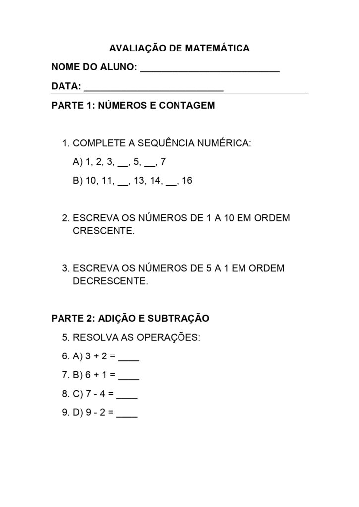 Avaliação completa de matemática para o 2º ano do ensino fundamental ...