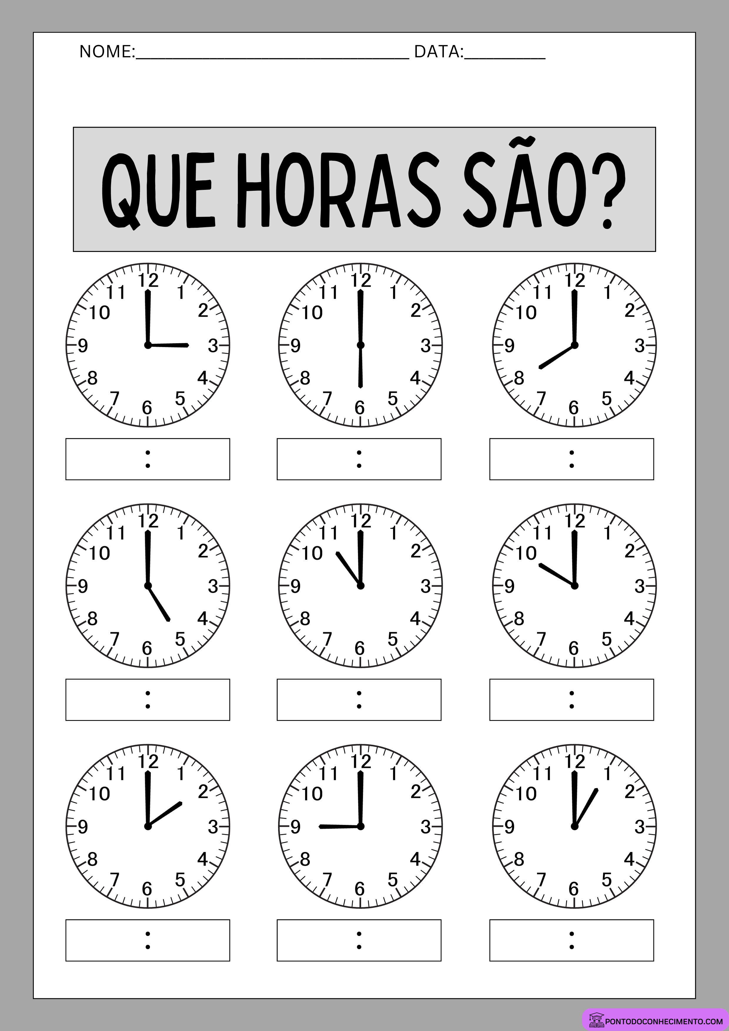 Atividade Que Horas S o Ponto Do Conhecimento