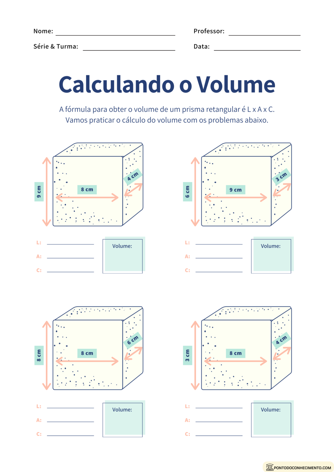 Atividade calculando volume - Ponto do Conhecimento