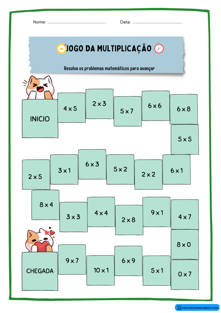 Jogo da multiplicação para imprimir - Ponto do Conhecimento