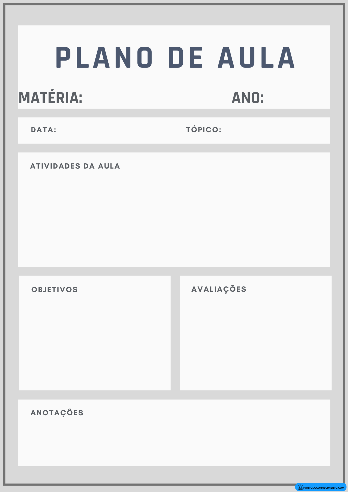 Folha de plano de aula para imprimir - Ponto do Conhecimento