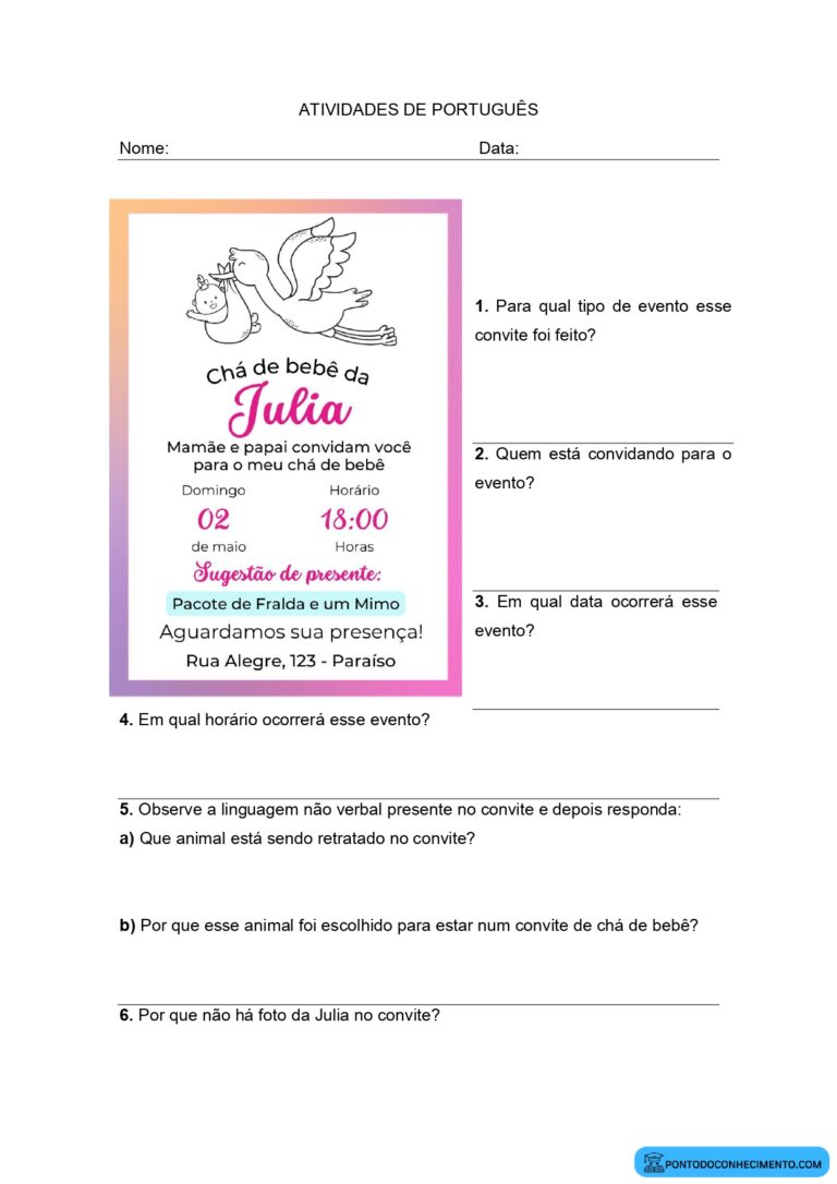 Atividades com gênero textual convite - Ponto do Conhecimento