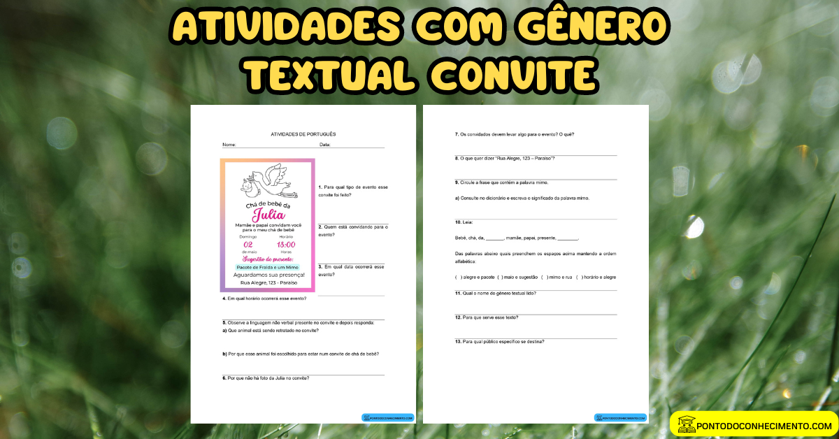 Atividades com gênero textual convite - Ponto do Conhecimento