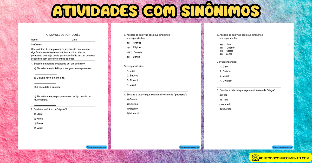 Arquivo de Atividades com sinônimos para imprimir - Ponto do Conhecimento