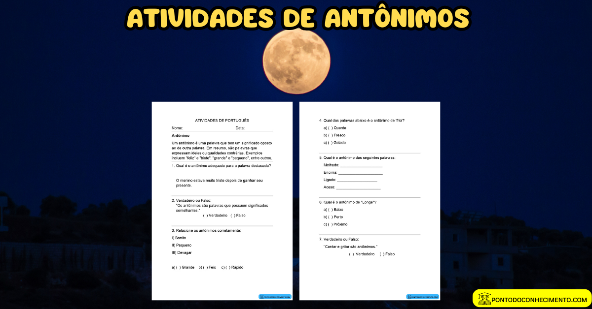 Atividades de Antônimos - Ponto do Conhecimento