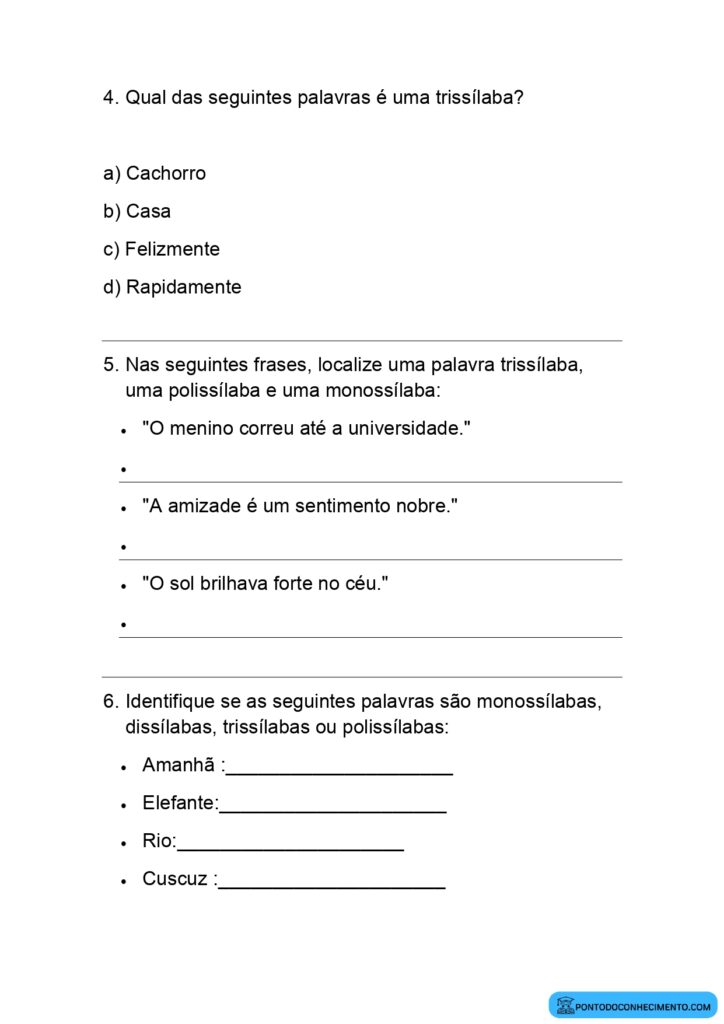 Atividades com Palavras monossílabas dissílabas trissílabas e ...