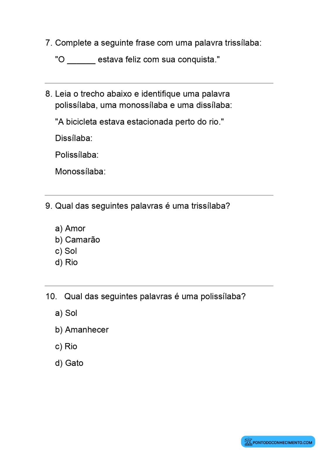 Atividades com Palavras monossílabas dissílabas trissílabas e ...