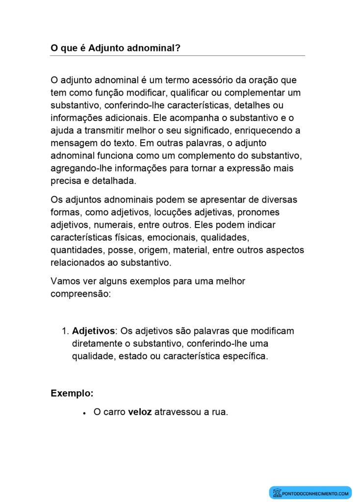 O que é Adjunto adnominal? - Ponto do Conhecimento