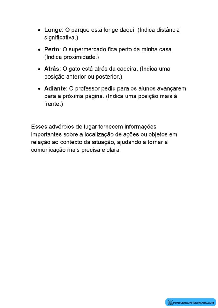 O que é um Advérbio de lugar? - Ponto do Conhecimento