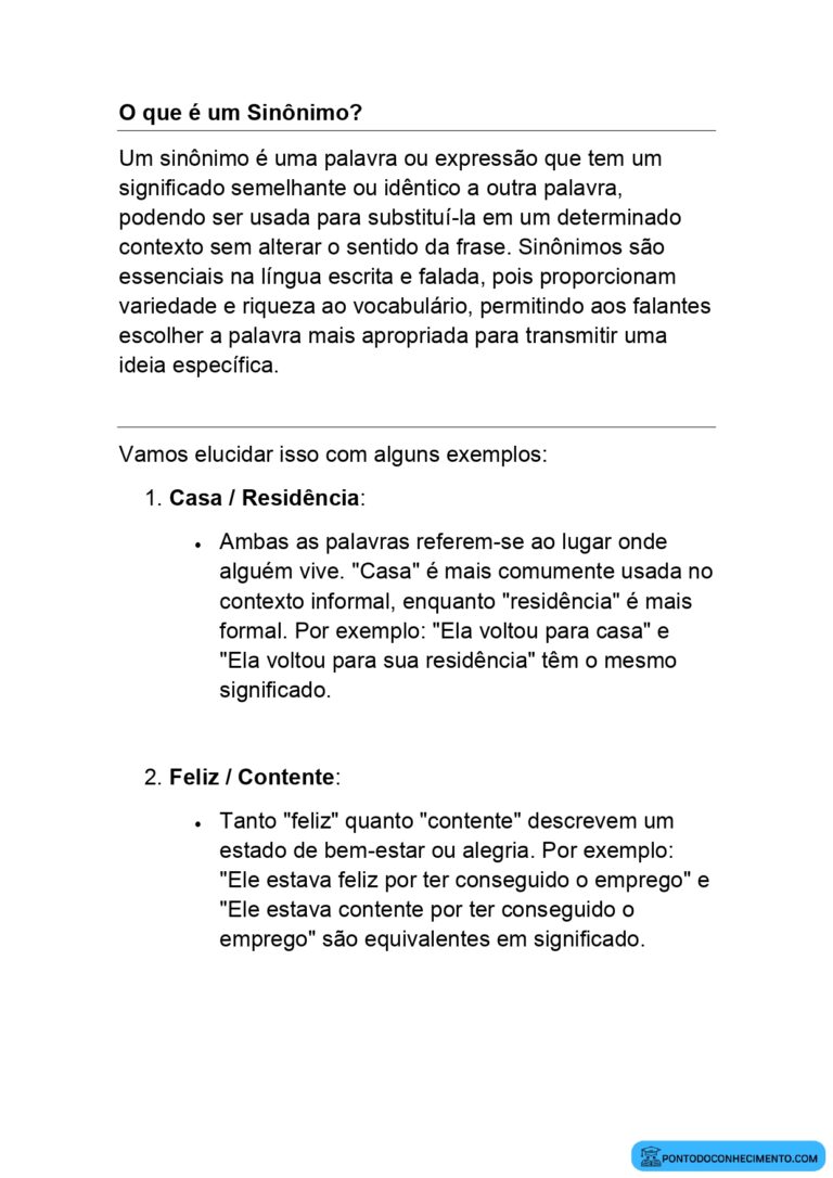 O que é um Sinônimo? - Ponto do Conhecimento
