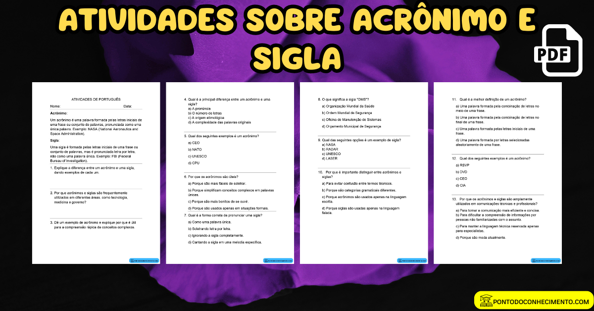 Atividades sobre acrônimo e sigla - Ponto do Conhecimento