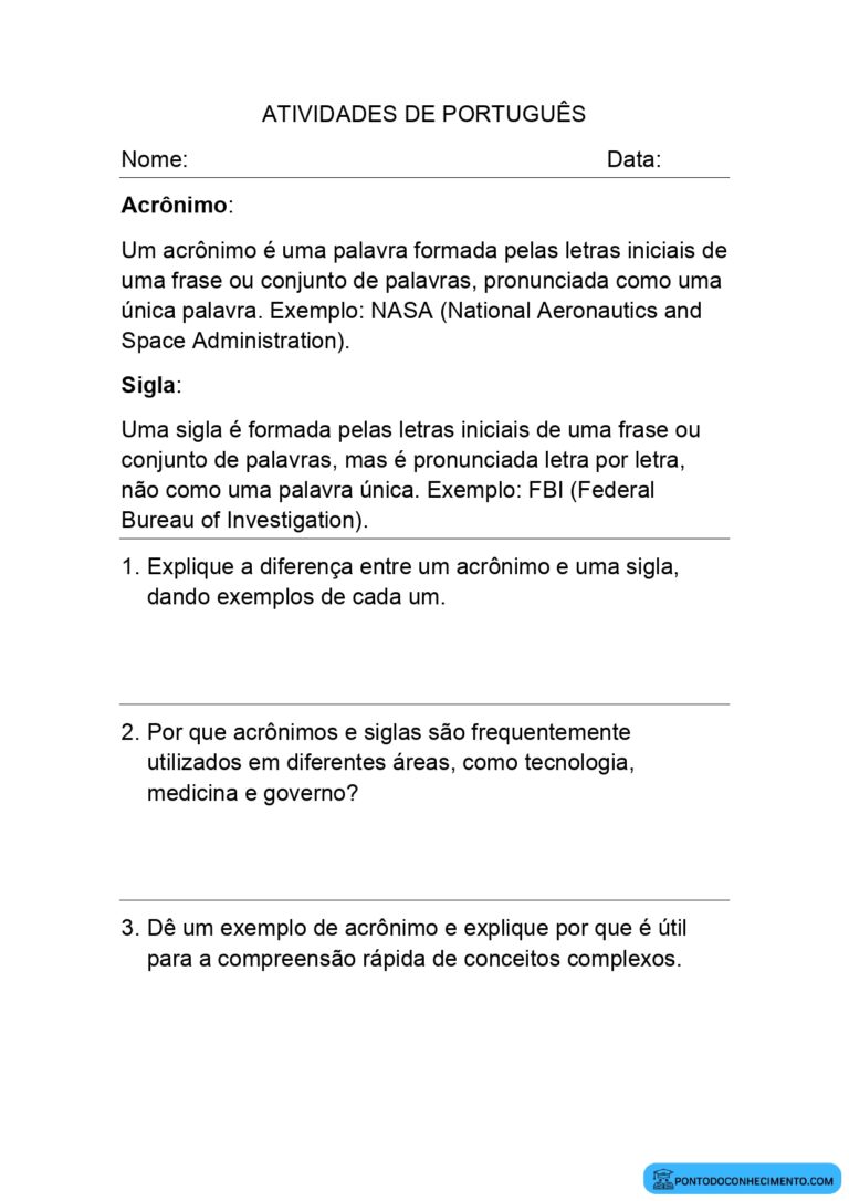 Atividades sobre acrônimo e sigla - Ponto do Conhecimento