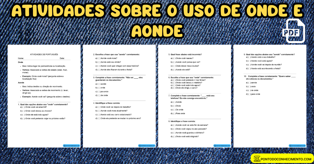 Atividades sobre o uso de onde e aonde - Ponto do Conhecimento