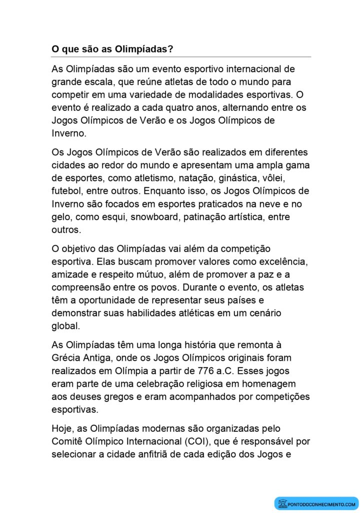 Todos os esportes olímpicos - Ponto do Conhecimento