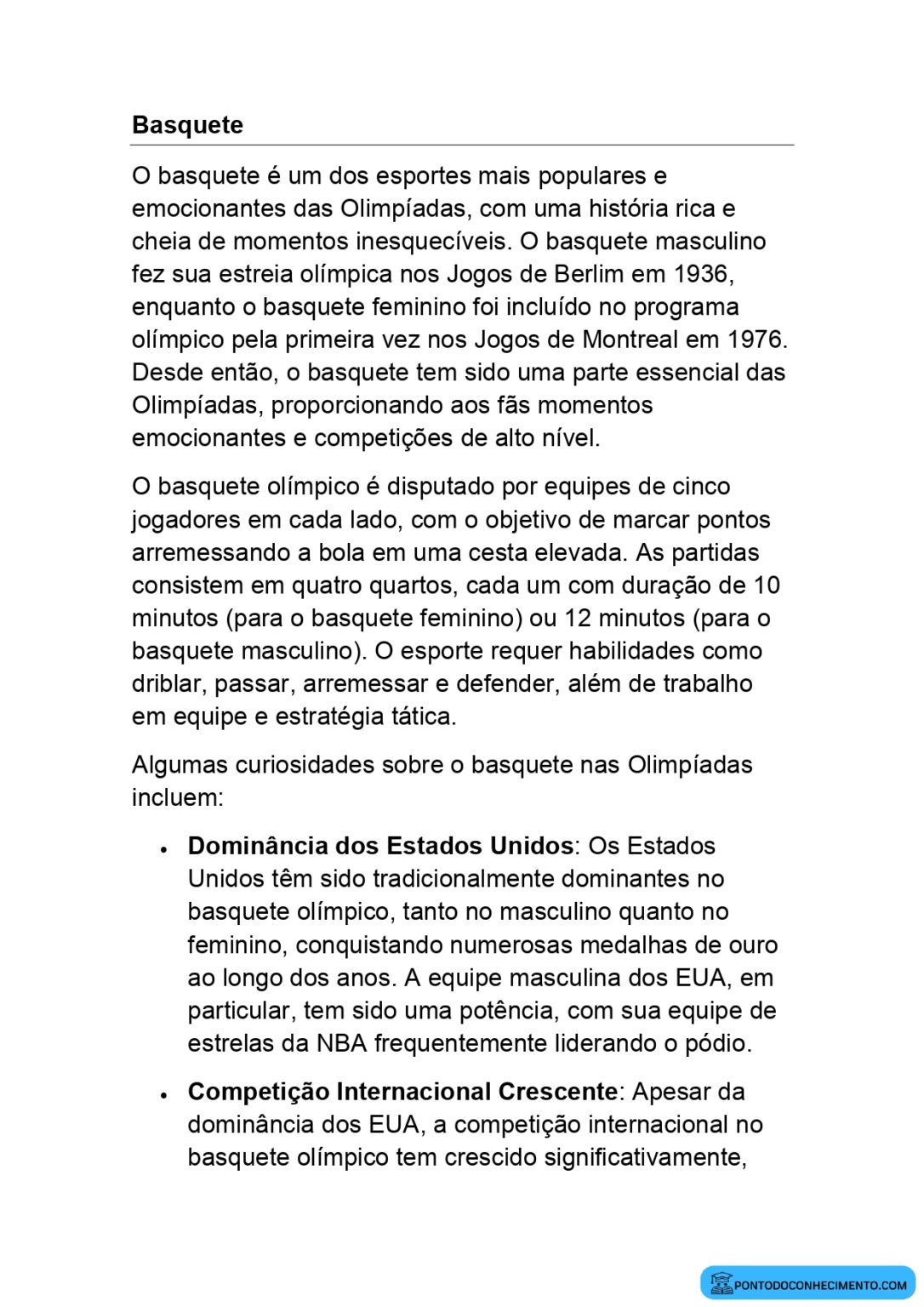 Todos os esportes olímpicos - Ponto do Conhecimento