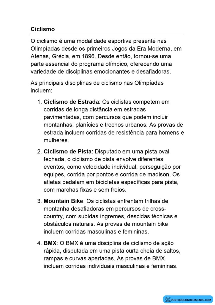 Todos os esportes olímpicos - Ponto do Conhecimento
