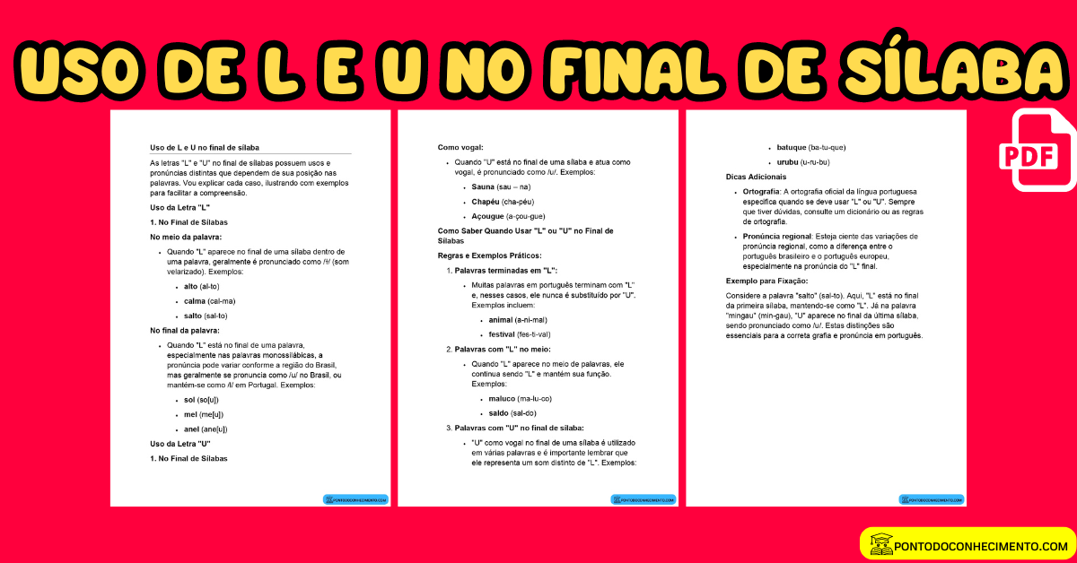 Uso de L e U no final de sílaba - Ponto do Conhecimento