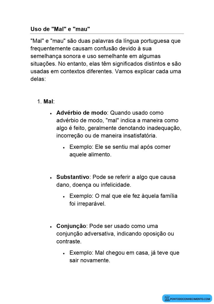 Diferença entre Mal e Mau - Ponto do Conhecimento