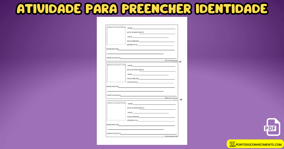 Atividade para preencher Identidade - Ponto do Conhecimento