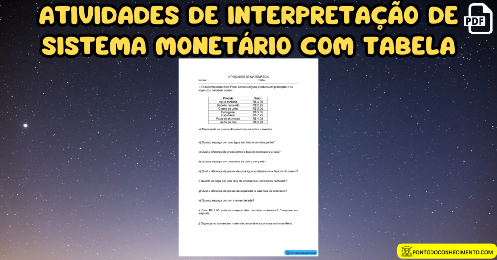 Arquivo De Exercícios Com Sistema Monetário E Tabelas Para