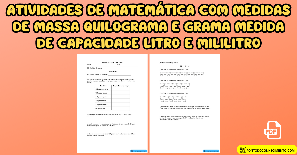Atividades de matemática com medidas de massa quilograma e grama medida ...