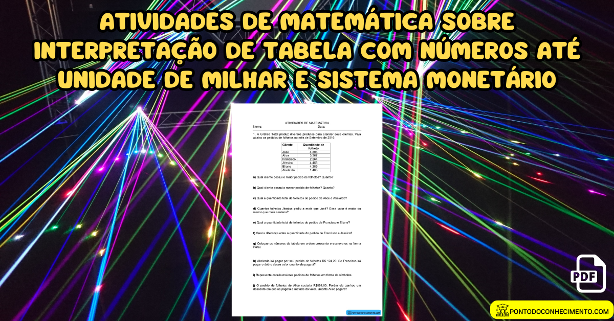 Atividades de matemática sobre interpretação de tabela com números até ...