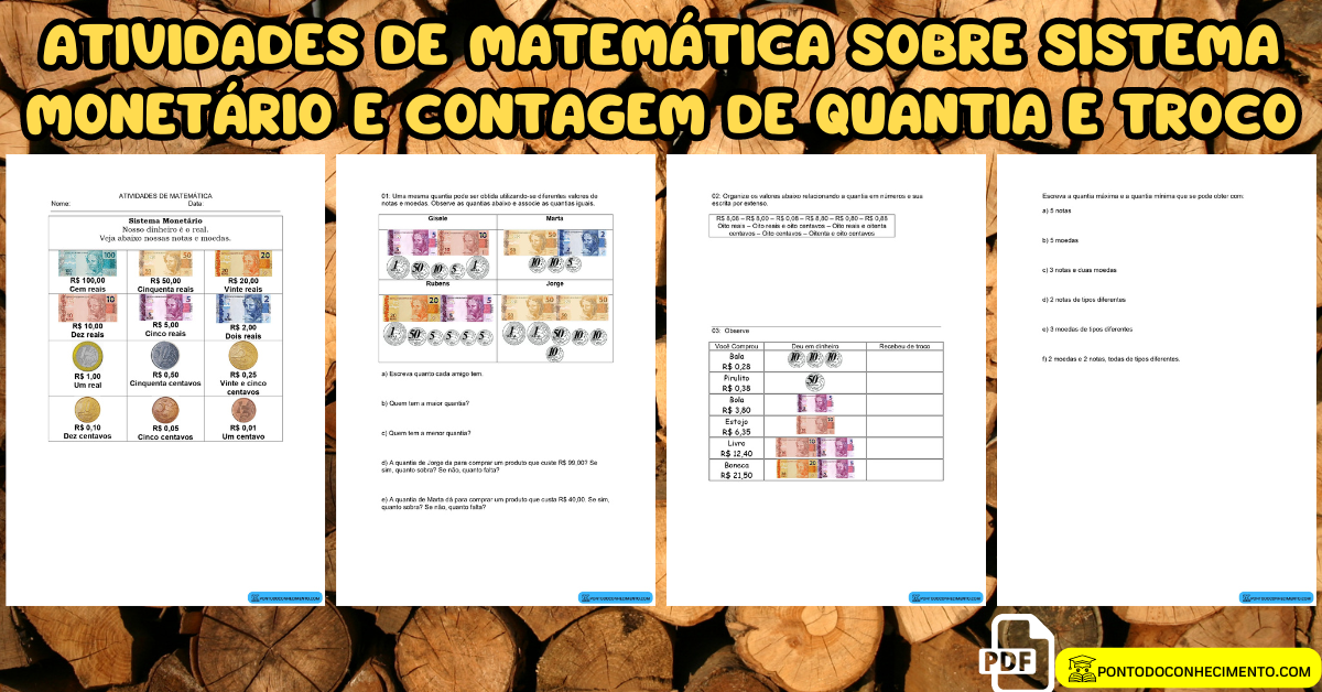 Atividades de matemática sobre sistema monetário e contagem de quantia ...