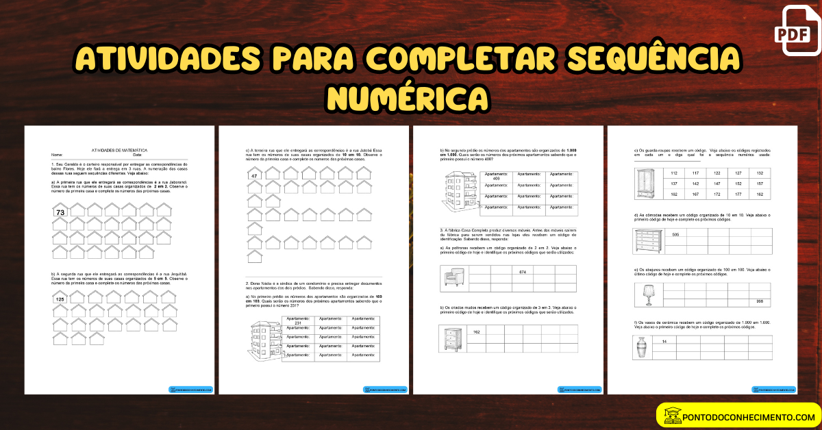 Atividades para completar sequência numérica - Ponto do Conhecimento